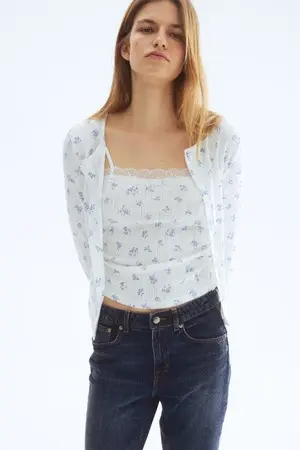 H&m Pointelle Jersey Cardigan With Picot Trim