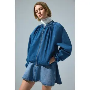 H&m Gathered Bomber Jacket - Denim Blue