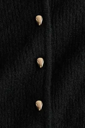 H&m Rib-knit Peplum Cardigan With Metal Buttons - Black