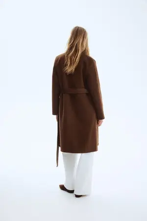H&m Handmade Wool-blend Coat With Tie Belt - Brown