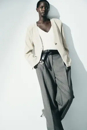 H&M Collarless Jersey Blazer With V-neckline