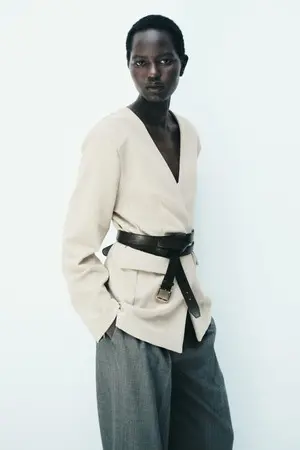 H&M Collarless Jersey Blazer With V-neckline