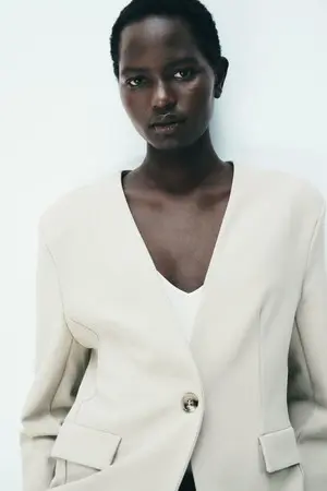 H&M Collarless Jersey Blazer With V-neckline