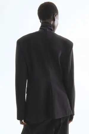 H&m Collarless Jersey Blazer With V-neckline - Black