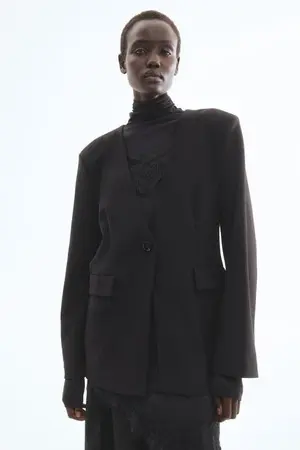H&m Collarless Jersey Blazer With V-neckline - Black