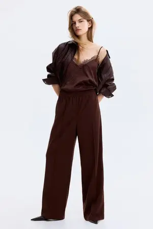 H&m Wide-leg Crease-leg Trousers - Brown