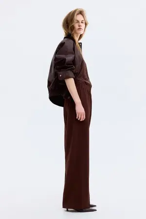 H&m Wide-leg Crease-leg Trousers - Brown