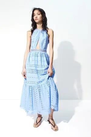 H&m Eyelet-embroidered Poplin Maxi Dress