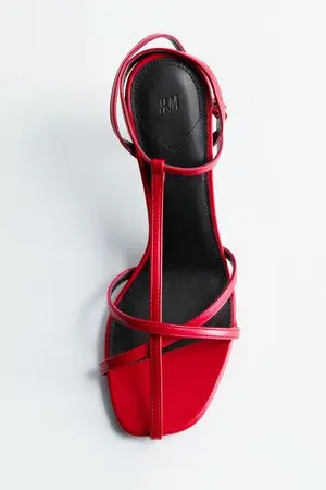 H&m Heeled Strappy T-strap Sandals With Adjustable Buckle - Bright Red