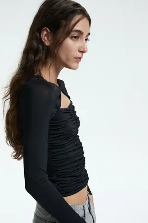 H&m Cut-out Jersey Top With Draped Detailing