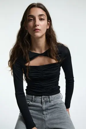 H&m Cut-out Jersey Top With Draped Detail