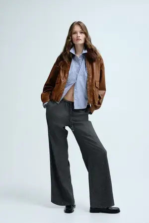 H&m Drawstring Trousers In Herringbone Weave