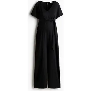 H&m Mama Short-sleeved Tie-belt Jumpsuit - Black