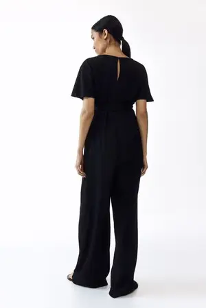 H&m Mama Short-sleeved Tie-belt Jumpsuit - Black