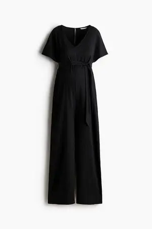 H&m Mama Short-sleeved Tie-belt Jumpsuit - Black