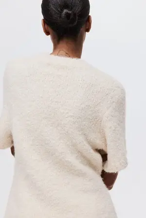 H&m Bouclé-knit T-shirt With Ribbed Details