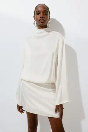 H&m Draped Satin Mini Dress With Stand Collar