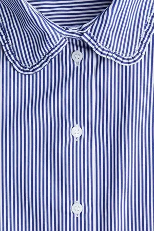 H&m Cotton Poplin Shirt With Frill Trim - Blue/striped