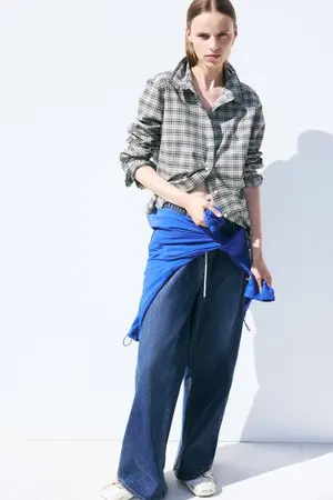 H&M Cotton Poplin Shirt With Frill Trim
