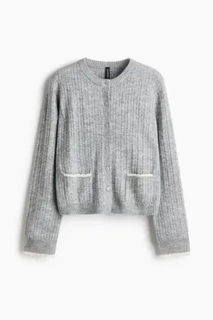 H&m Cable-knit Cardigan With Scalloped Pockets