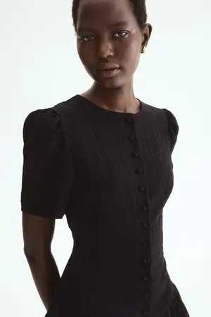 H&m Bubble-hem Dress With Puff Sleeves