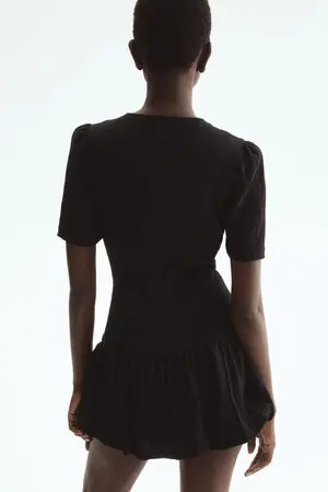 H&m Bubble-hem Dress With Puff Sleeves