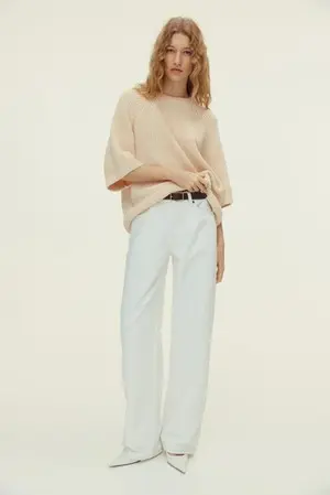 H&m Rib-knit Oversized Top - Beige