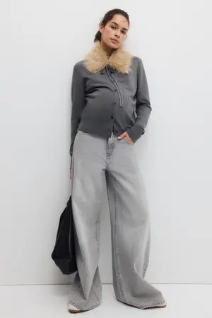 H&m Mama Detachable Fur Collar Cardigan
