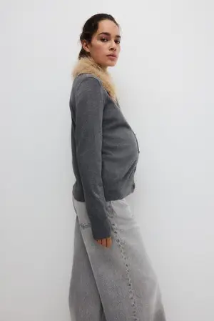 H&m Mama Detachable Fur Collar Cardigan