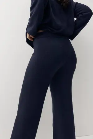 H&m Fine-knit Wool Blend Trousers - Navy Blue