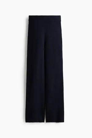 H&M Fine-knit Wool Blend Trousers - Navy Blue