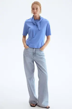 H&m Cotton Scarf Collar Top