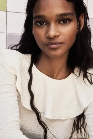 H&m Textured Jersey Flounce-trimmed Top