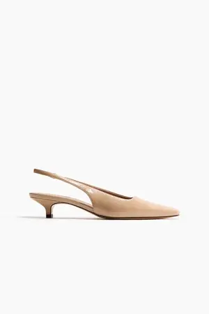 H&m Kitten-heeled Slingbacks With Chisel Toes - Beige