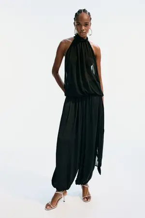 H&m Draped Panel Balloon Trousers Black