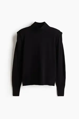 H&m Fine-knit Turtleneck Top With Shoulder Pleats - Black