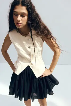 H&m Hammered Button Twill Waistcoat