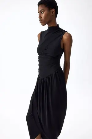 H&m Draped Turtleneck Midi Dress