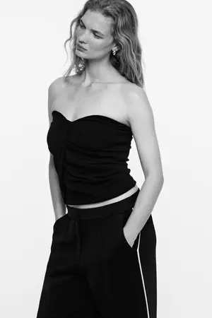 H&m Draped Sweetheart Neckline Bandeau Top - Black