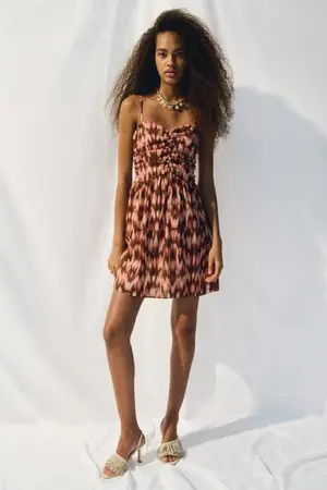 H&M Printed Sweetheart Neckline Strappy Mini Dress