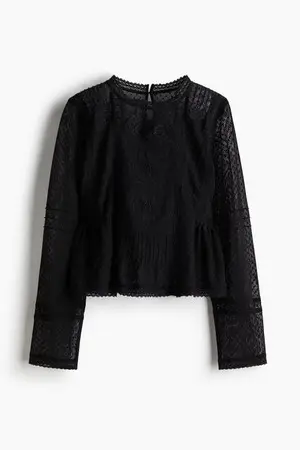H&m Plumeti Mesh Blouse With Lace And Embroidery