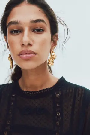 H&m Plumeti Mesh Blouse With Lace And Embroidery