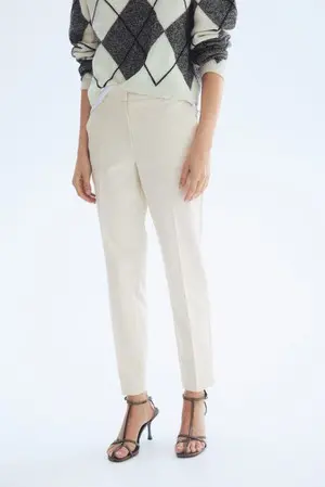 H&m Tapered Ankle-length Slacks - Cream