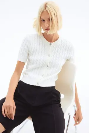 H&m Cable-knit Cardigan With Metal Buttons