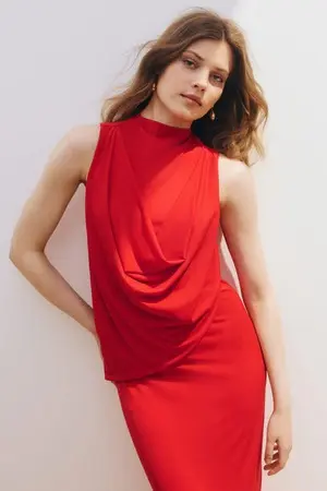 H&m Sleeveless Turtleneck Draped Maxi Dress
