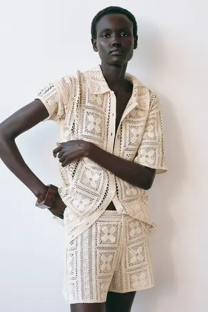 H&m Crochet-look Silk-blend Shorts
