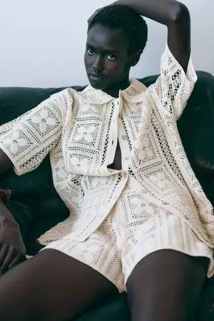 H&m Crochet-look Silk-blend Shorts