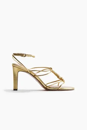 H&m Heeled Strappy Sandals With Knot Detail - Gold-colored