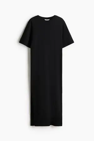 H&m Long T-shirt Dress With Side Slits - Black