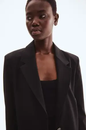 H&m Long Blazer With Notched Lapels